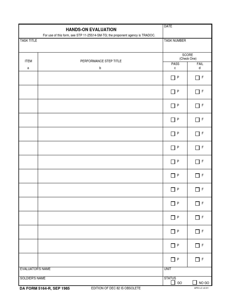 DA Form 5164-R Hands-On Evaluation | PDF