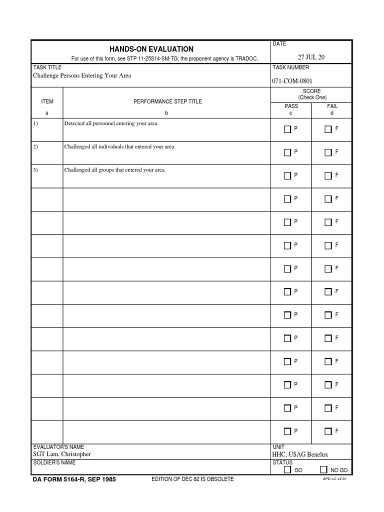 Army Hands-On Evaluation Template | PDF