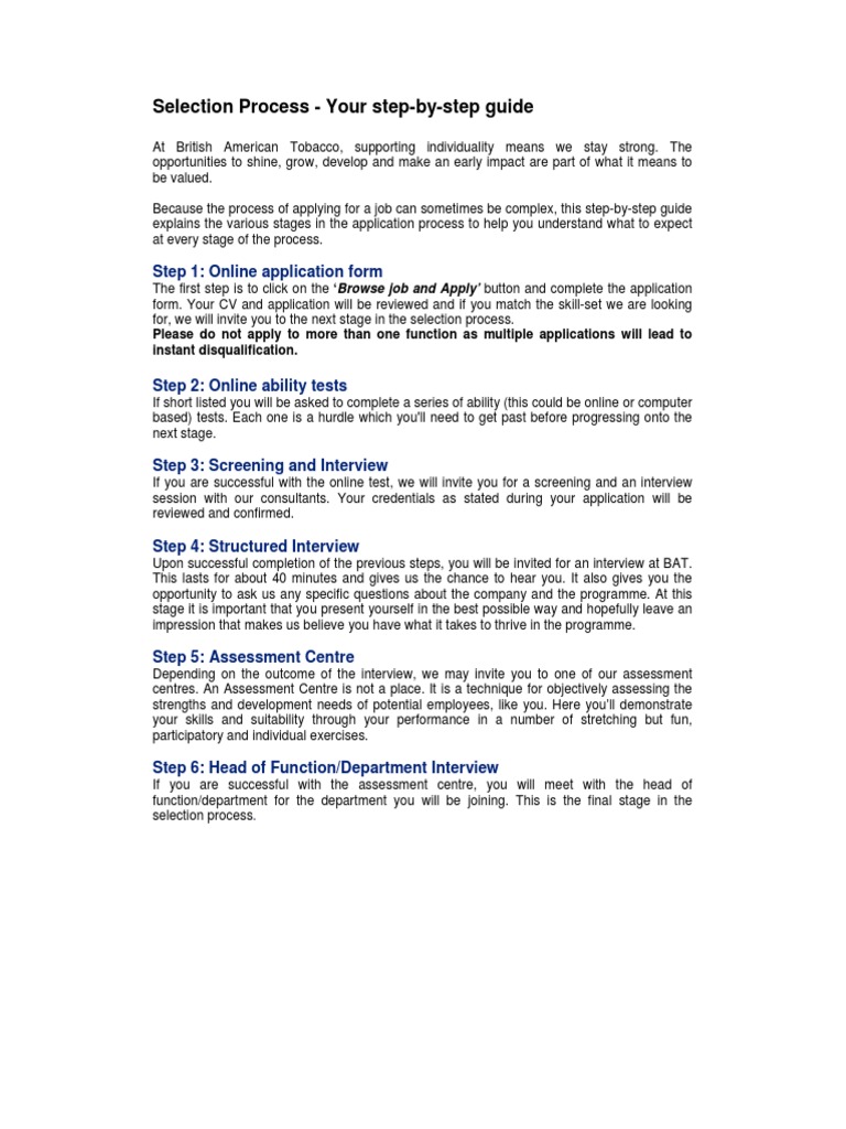 Selection Process - Your Step-By-Step Guide: Step 1: Online Application ...
