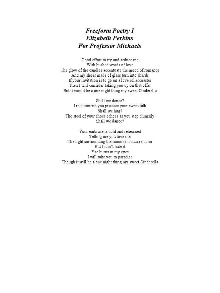 Freeform Poetry I Elizabeth Perkins For Professor Michaels | PDF