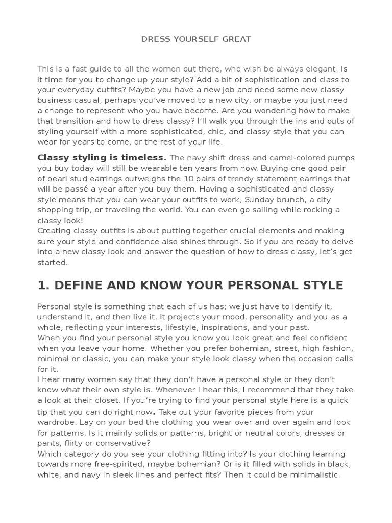 Dress Yourself Classy The Guide | PDF | Trousers | Clothing