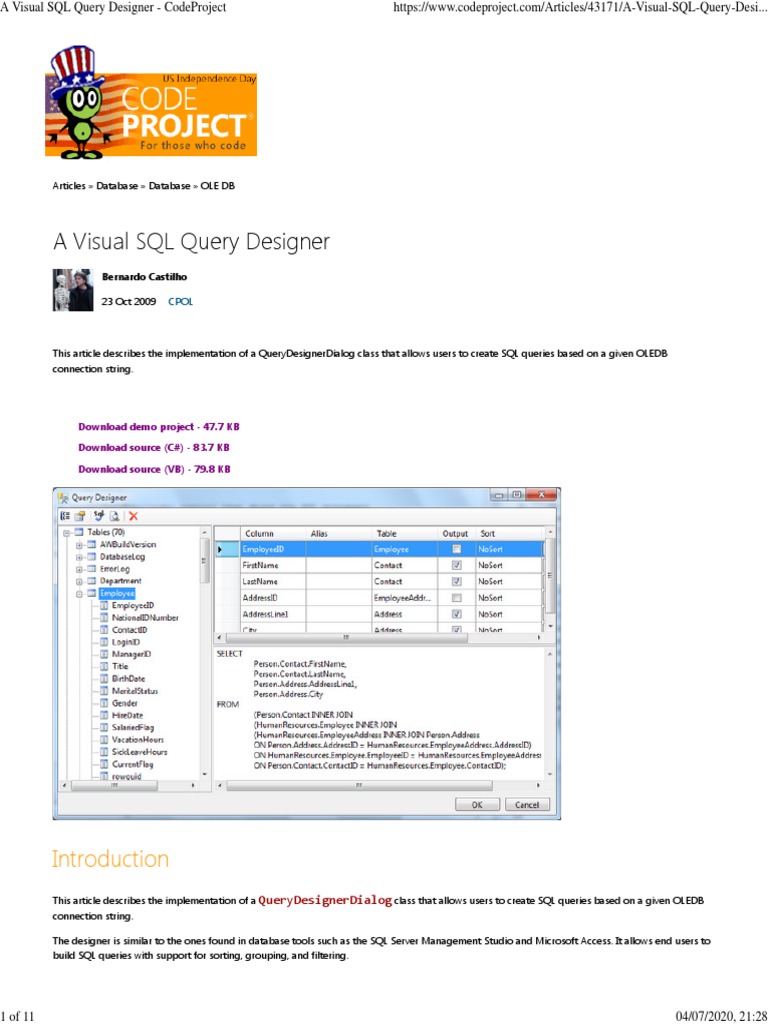 1 A Visual SQL Query Designer - CodeProject PDF | PDF | Sql | Databases