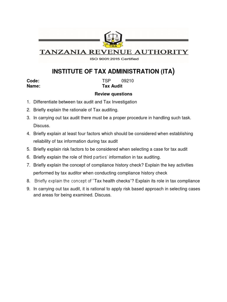 Institute of Tax Administration (Ita: Code: Name: Tax Audit Review ...