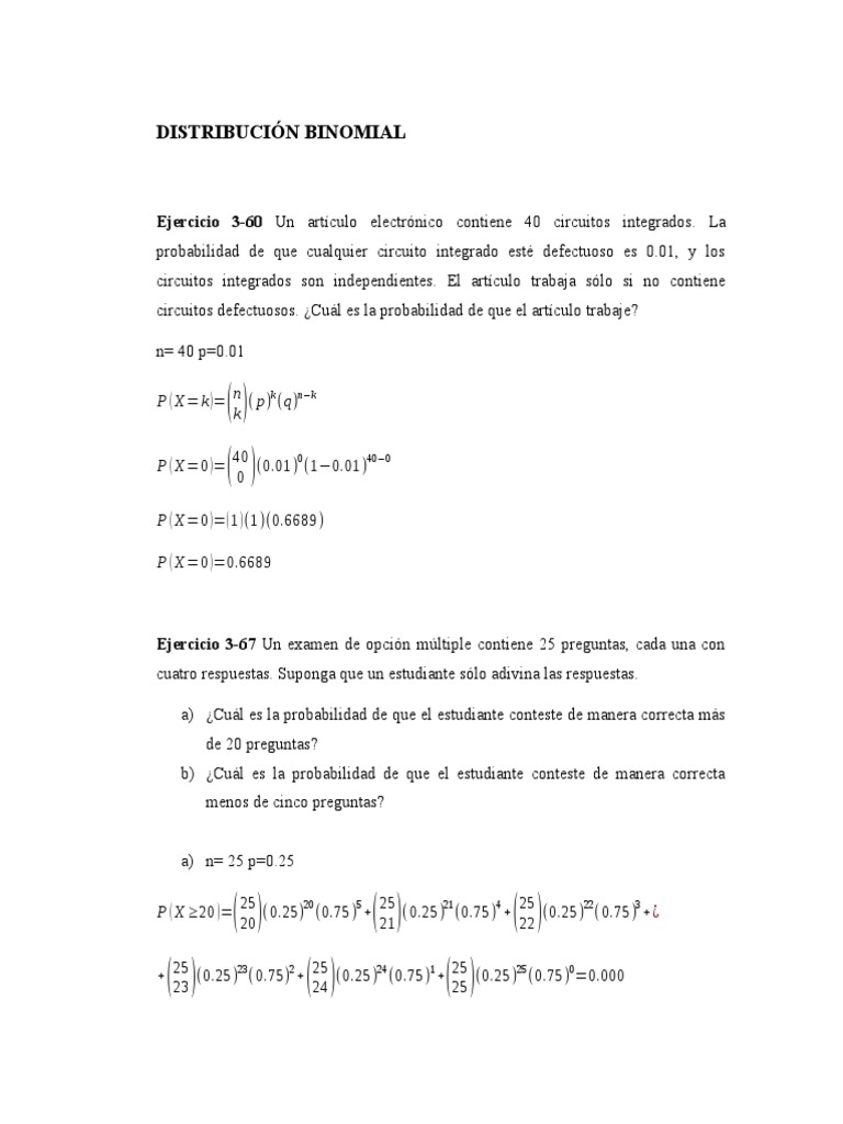 Ejercicios de Probabilidad DISTRIBUCIÓN BINOMIAL | PDF | Distribución de veneno | Enseñanza de ...