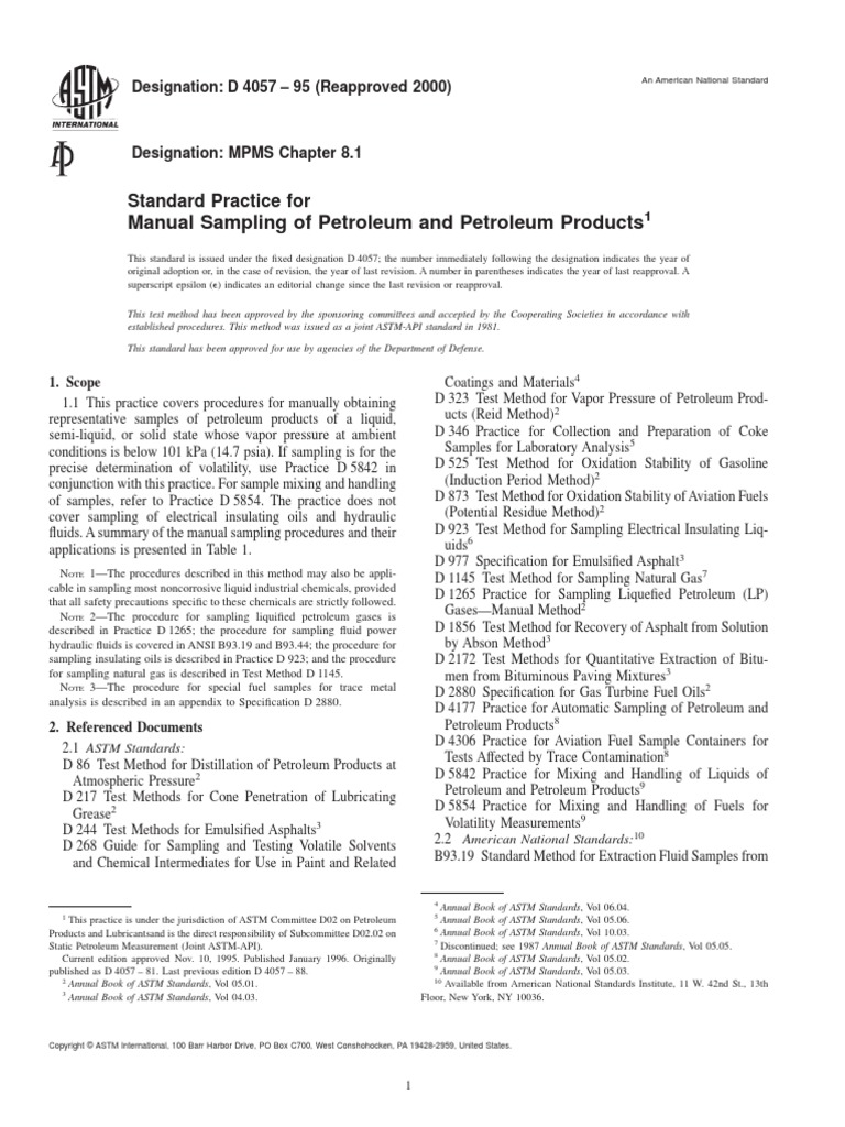 ASTM D 4057-95 For Manual Sampling of Petroleum and Petroleum Products ...