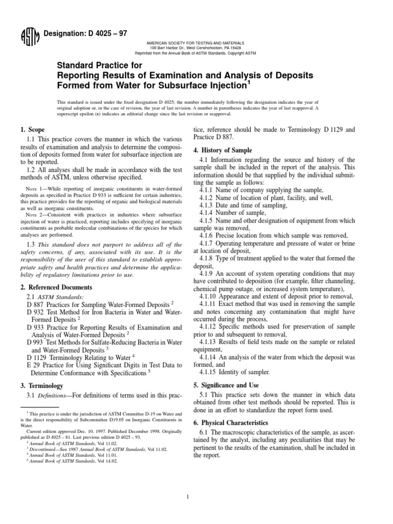 ASTM D 4025 Reporting Results of Examination and Analysis of Deposits ...