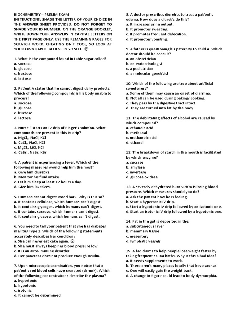Biochemistry - Prelim | PDF | Clinical Medicine | Biology