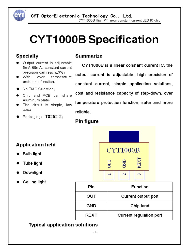 CYT1000B Specification: CYT Opto-Electronic Technology Co., LTD | PDF | Capacitor | Power Supply