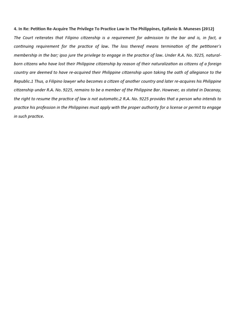 In Re Petition Re-Acquire The Privilege To Practice Law in The ...