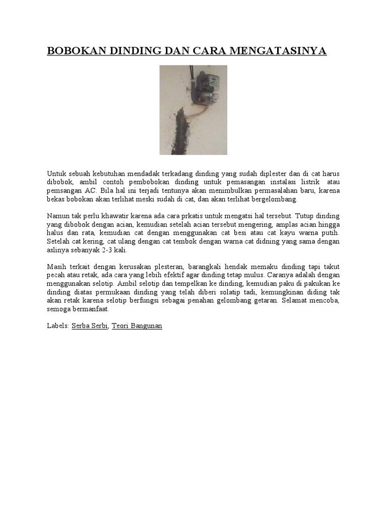 Bobokan Dinding Dan Cara Mengatasinya | PDF