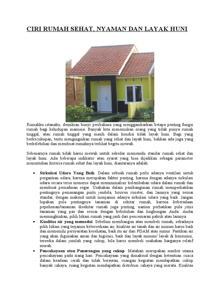 Ciri Rumah Sehat, Nyaman Dan Layak Huni | PDF