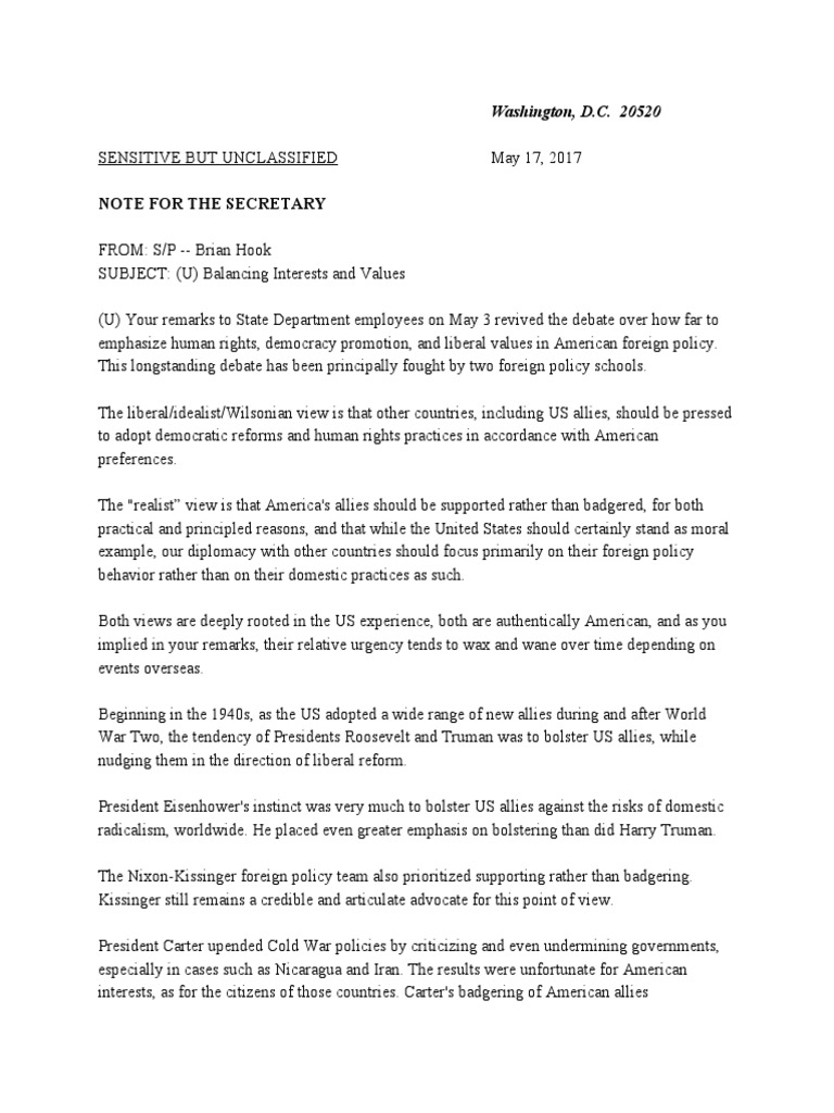 Note For The Secretary: Washington, D.C. 20520 | PDF | Foreign Policy ...