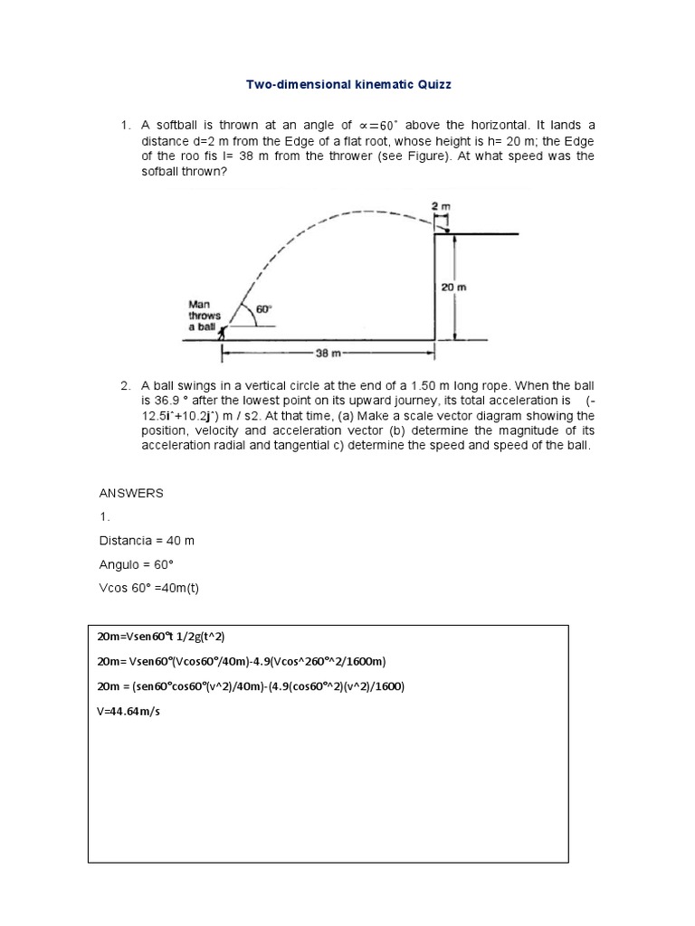 Two-dimensional kinematic Quizz analysis | PDF
