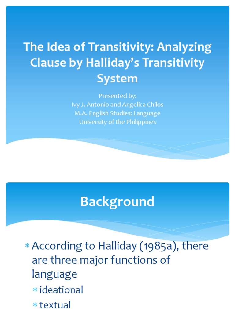 Halliday's Transitivity System Analysis | PDF | Syntax | Human ...