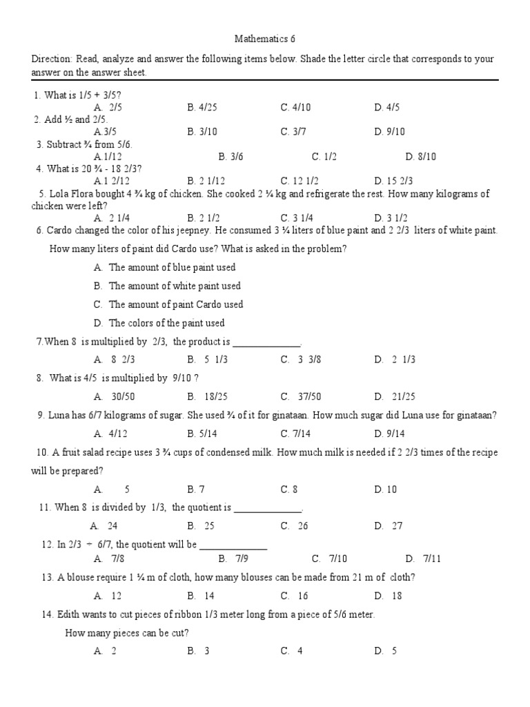 Mathematics 6 | PDF | Volume | Division (Mathematics)