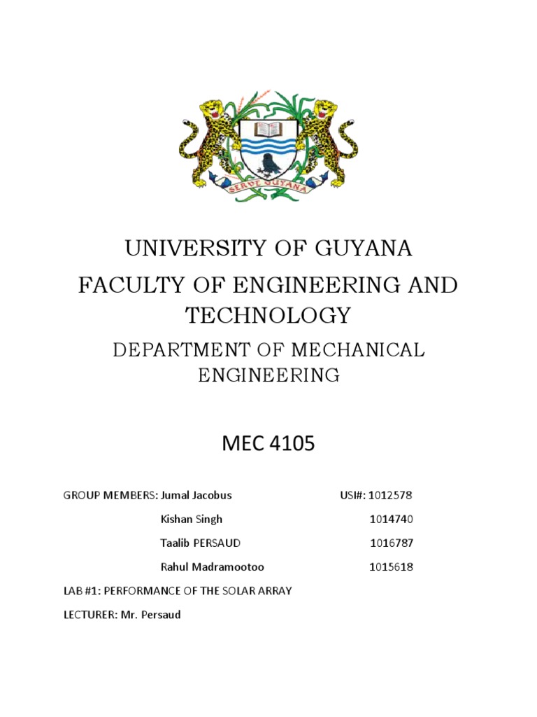 University of Guyana Faculty of Engineering and Technology | PDF ...