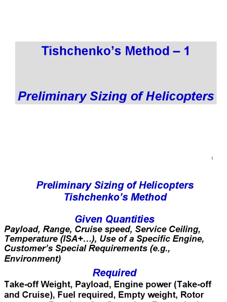 Helicopter Sizing Using Tishchenko's Method | PDF | Helicopter ...