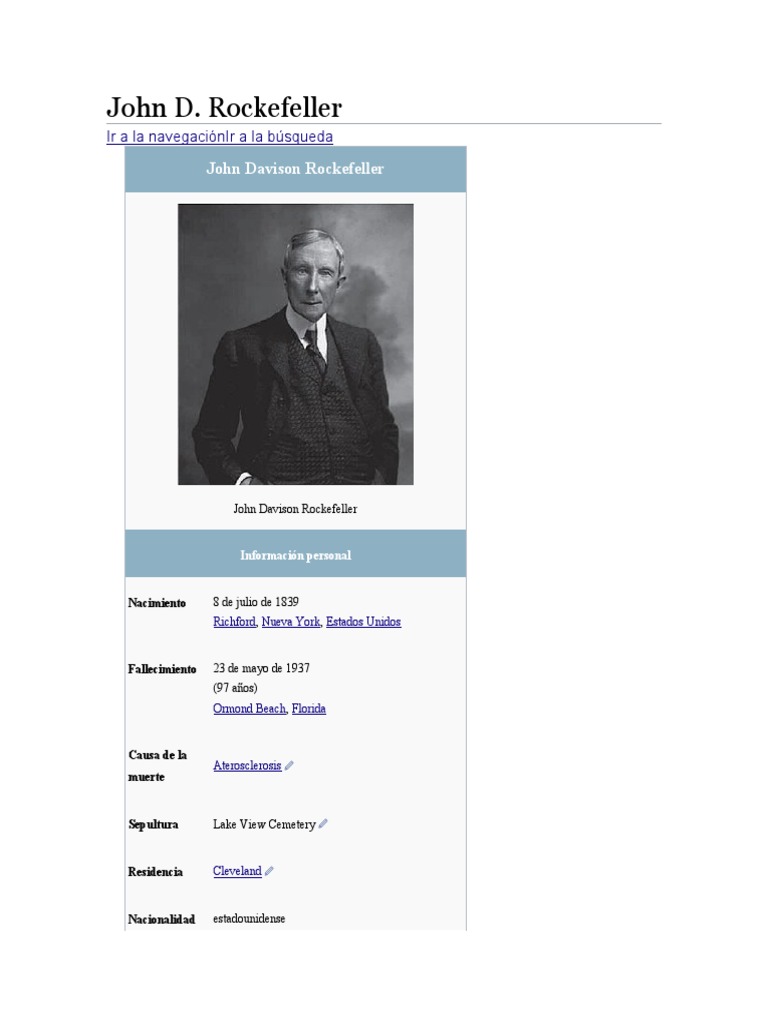Biografia John D Rockefeller | PDF | John D. Rockefeller | Aceite estándar