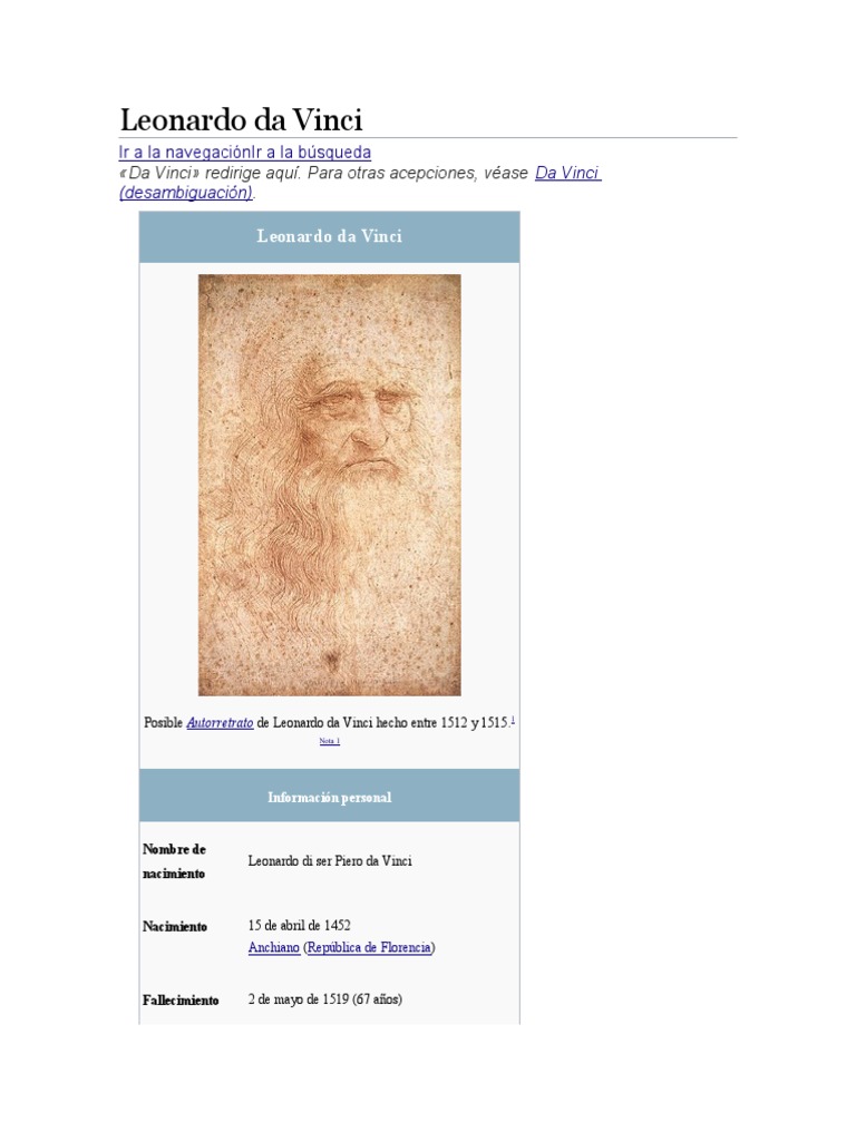 Biografía de Leonardo da Vinci | PDF | Leonardo Da Vinci | Pinturas