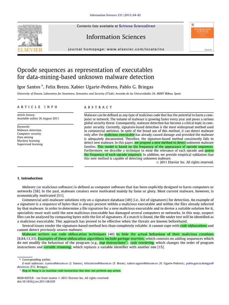 Opcode Sequences As Representation of Executables For Data-Mining-Based ...