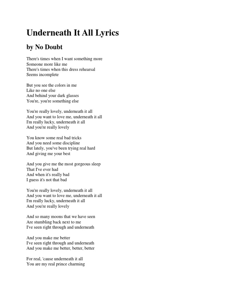 No Doubt: Underneath It All Lyrics | PDF | Religion & Spirituality