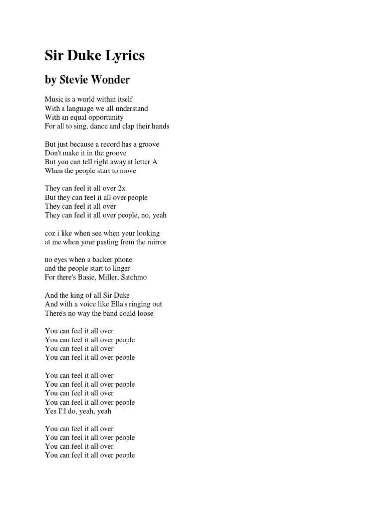Sir Duke Lyrics PDF | PDF