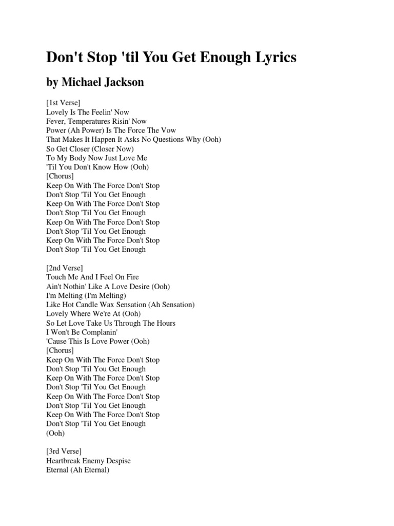 Don't Stop 'Til You Get Enough Lyrics | PDF | Art | Religion & Spirituality