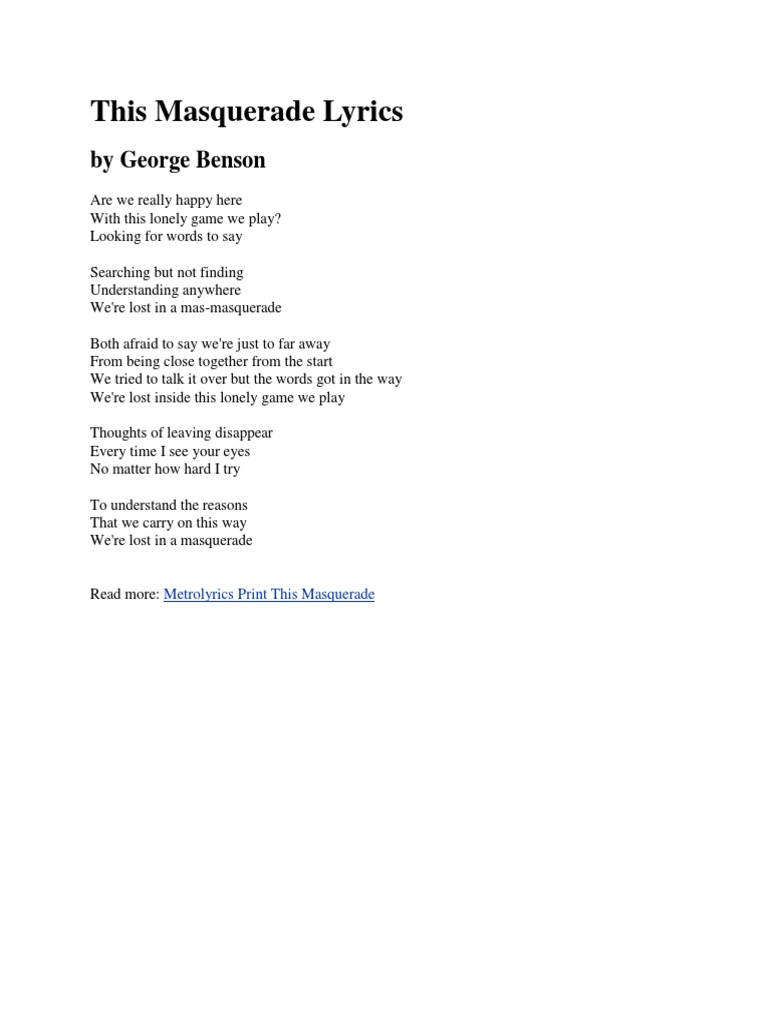 This Masquerade Lyrics PDF | PDF