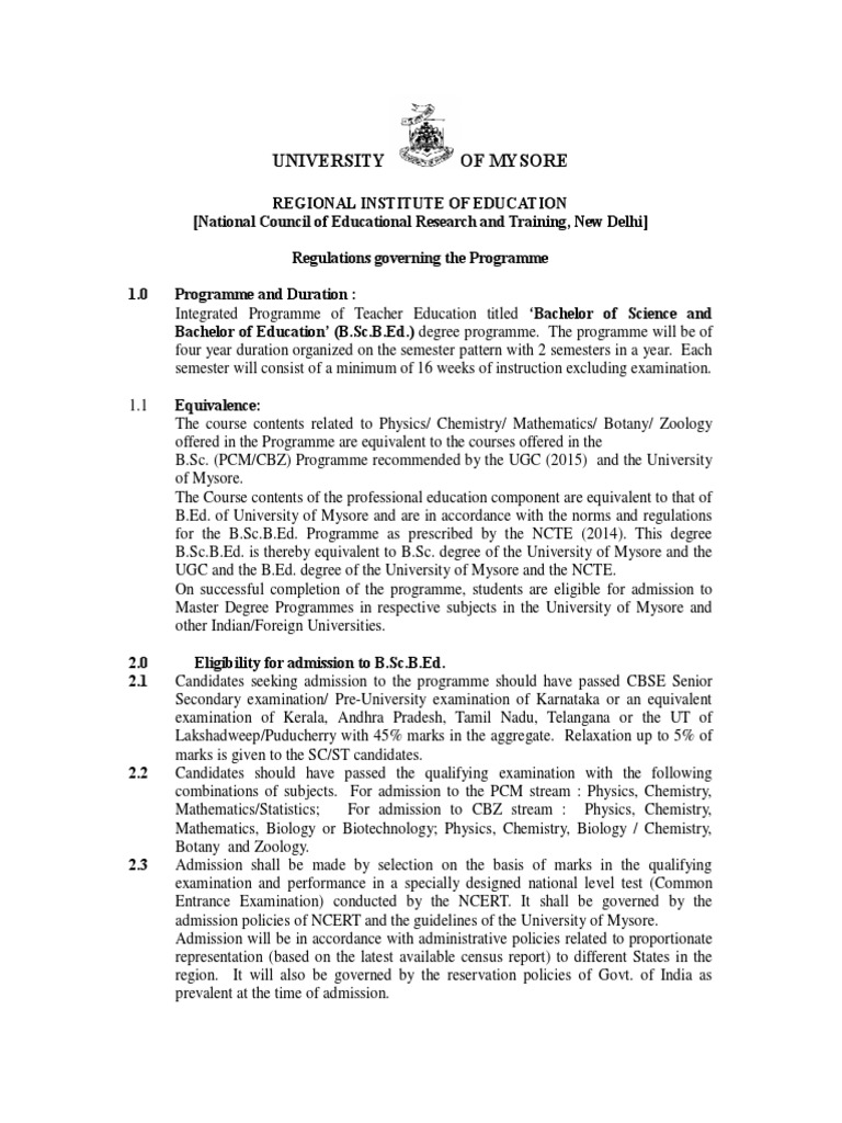 B.Sc.B.Ed. Program Regulations | PDF | University And College Admission ...
