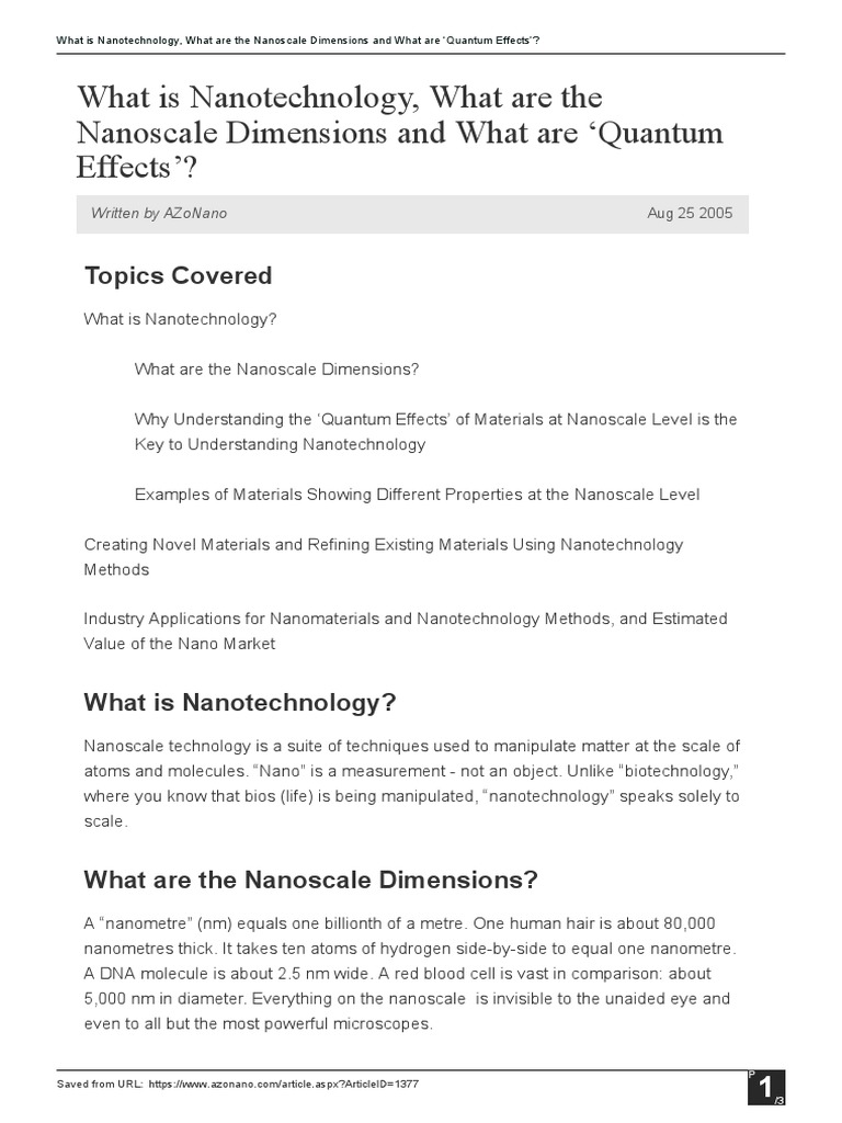 What Is Nanotechnology, What Are The Nanoscale Dimensions and What Are ...