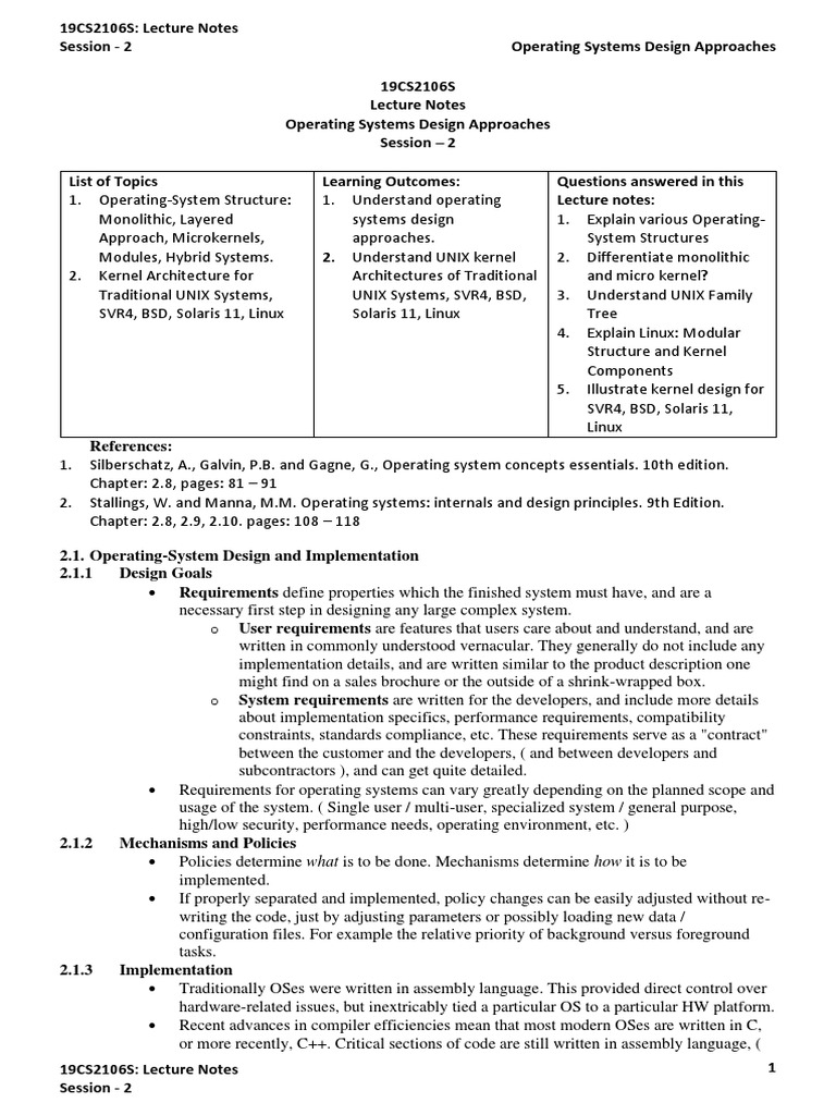 Session - 2 - Lecture Notes - Operating-System Design Approaches PDF ...
