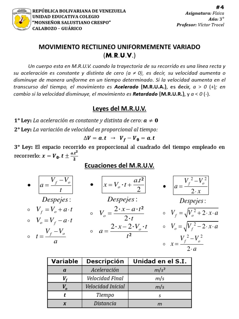 Guia de Mruv | PDF | Aceleración | Velocidad