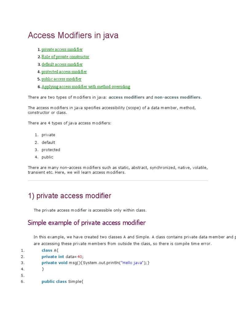 Access Modifiers In Java Pdf Method Computer Programming Class Computer Programming 3043