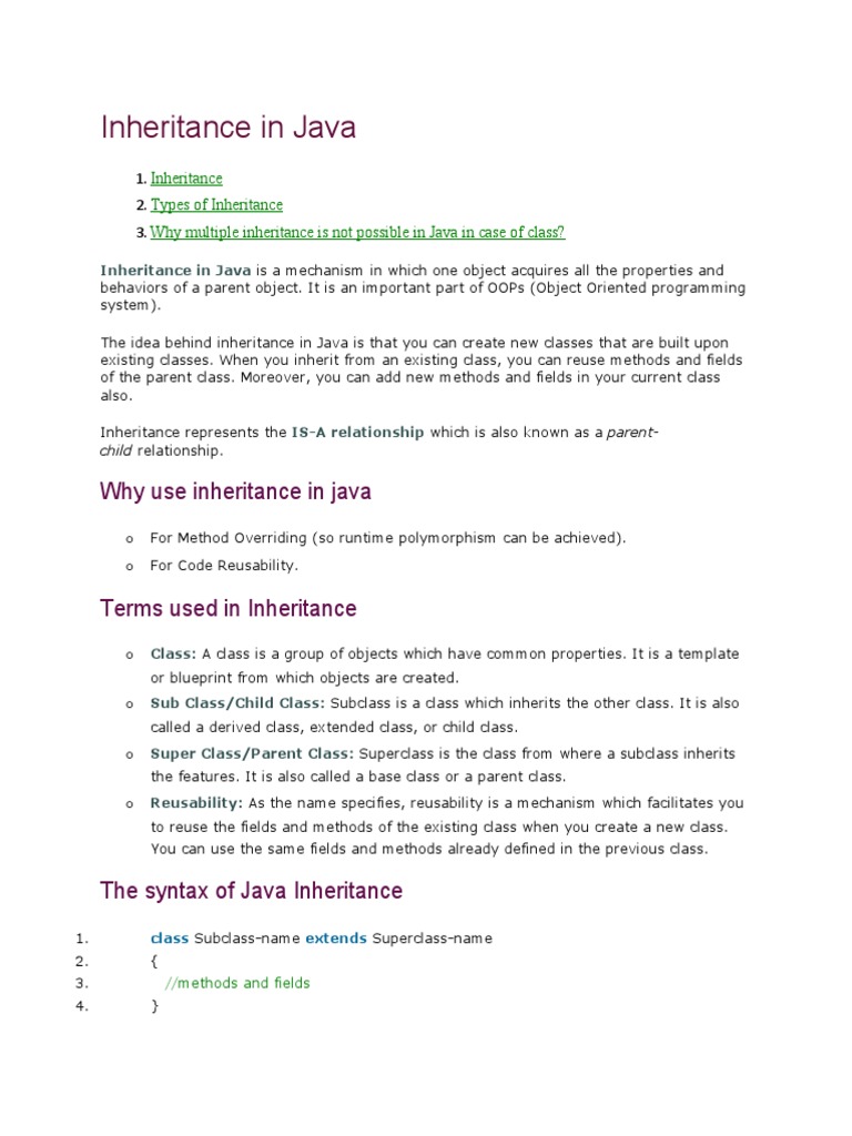 Inheritance In Java Pdf Inheritance Object Oriented Programming Class Computer Programming