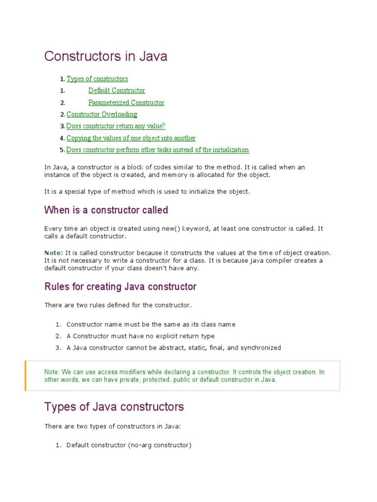 Constructors in Java | Download Free PDF | Constructor (Object Oriented ... Constructors in Java | Download Free PDF | Constructor (Object Oriented ...