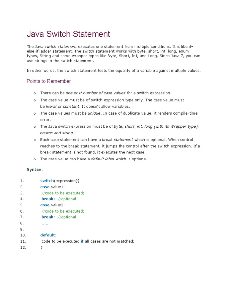 Java Switch Statement | PDF | Control Flow | Software