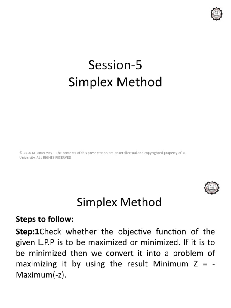 Session-5 Simplex Method: University. All Rights Reserved | PDF | Computational Science ...