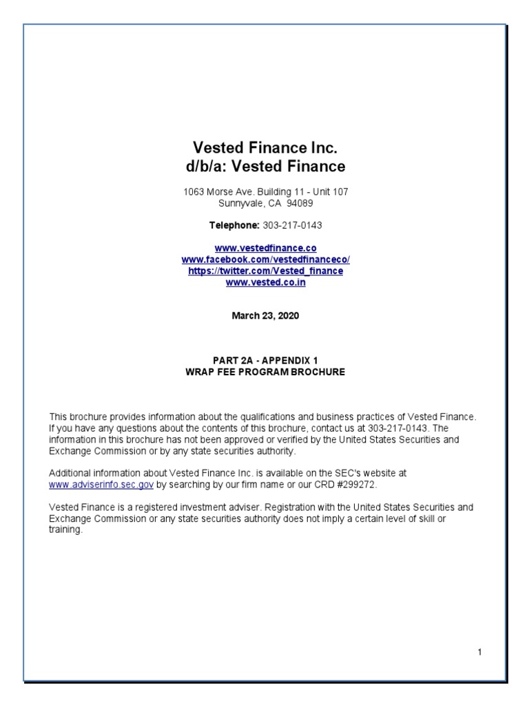 Vested Finance Inc. D/b/a: Vested Finance: Telephone: 303-217-0143 ...