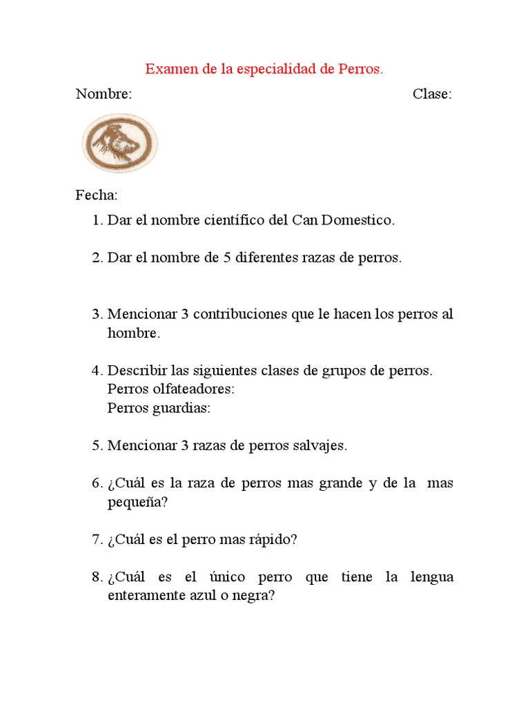 Examen de Especialidad en Perros | PDF | Artes del Lenguaje y Comunicación