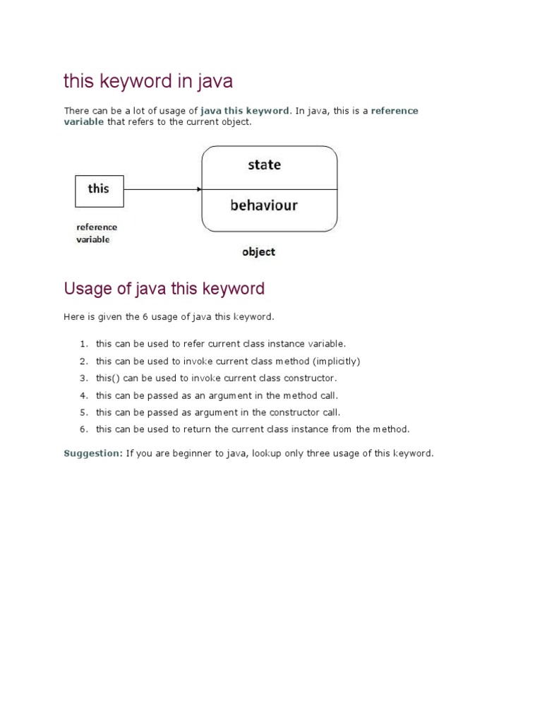 This Keyword in Java | PDF | Method (Computer Programming) | Parameter (Computer Programming)