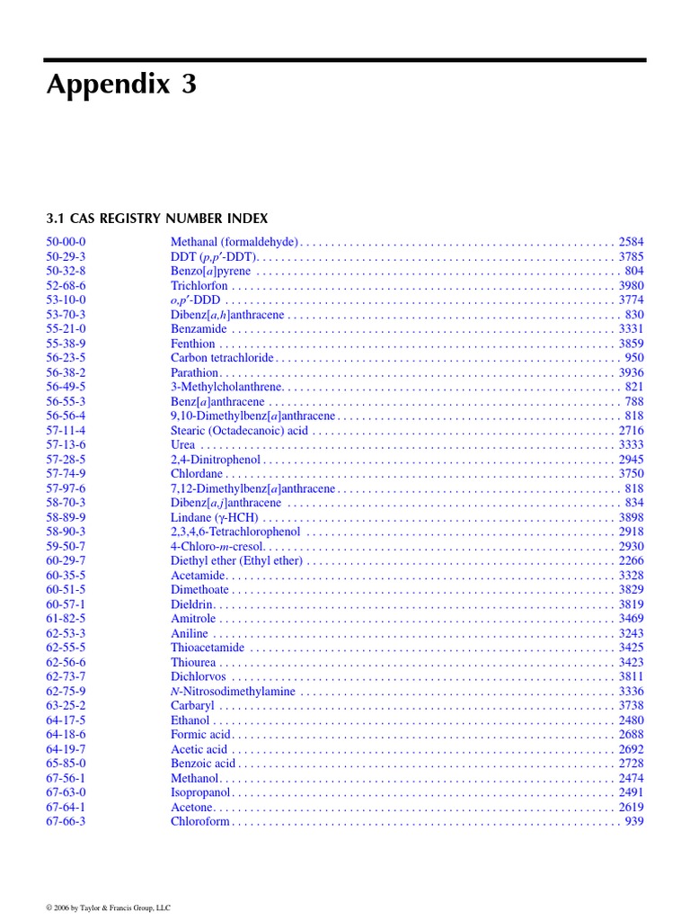 Appendix 3: 3.1 Cas Registry Number Index | PDF | Chemical Compounds ...