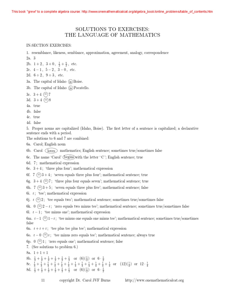 Solutions To Exercises: The Language of Mathematics | PDF | Linguistic ...