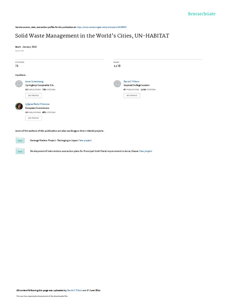 Solid Waste Management in The World's Cities, UN-HABITAT: January 2010 ...