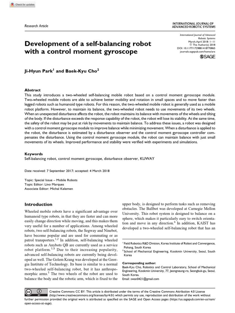 Self-balancing robot with gyroscope maintains stability and safety | PDF | Rotation Around A ...