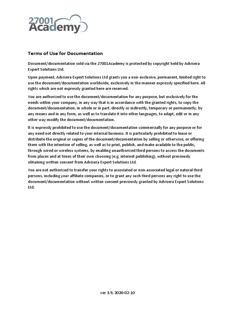 Terms of Use For Documentation | PDF