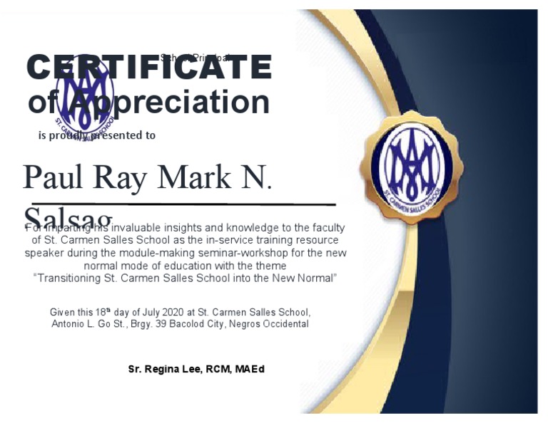 Certificate For INSET Speaker | PDF