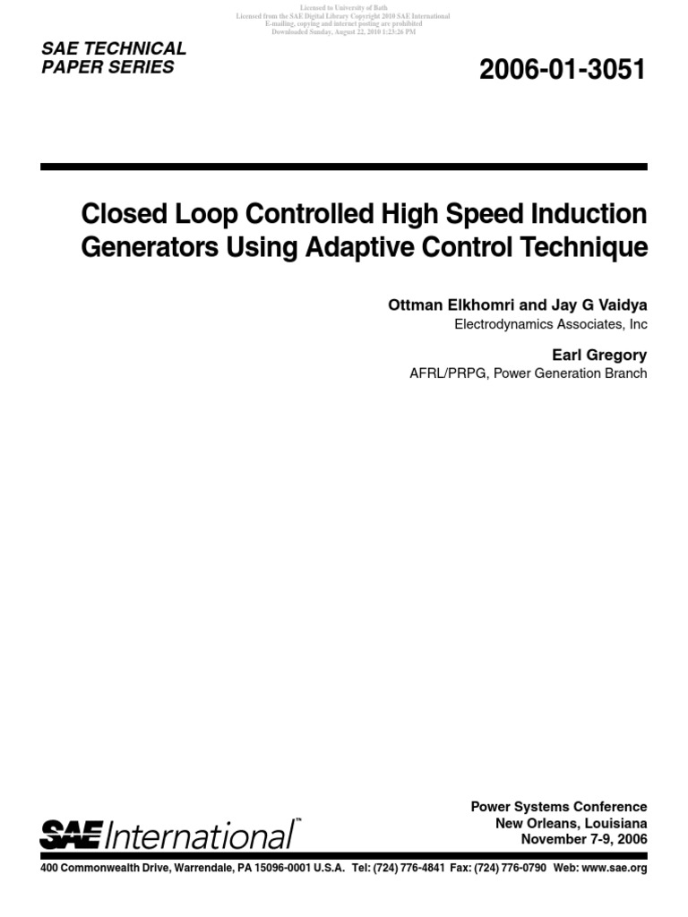 Closed-Loop-Controlled, High-Speed Induction Generators Using Adaptive ...