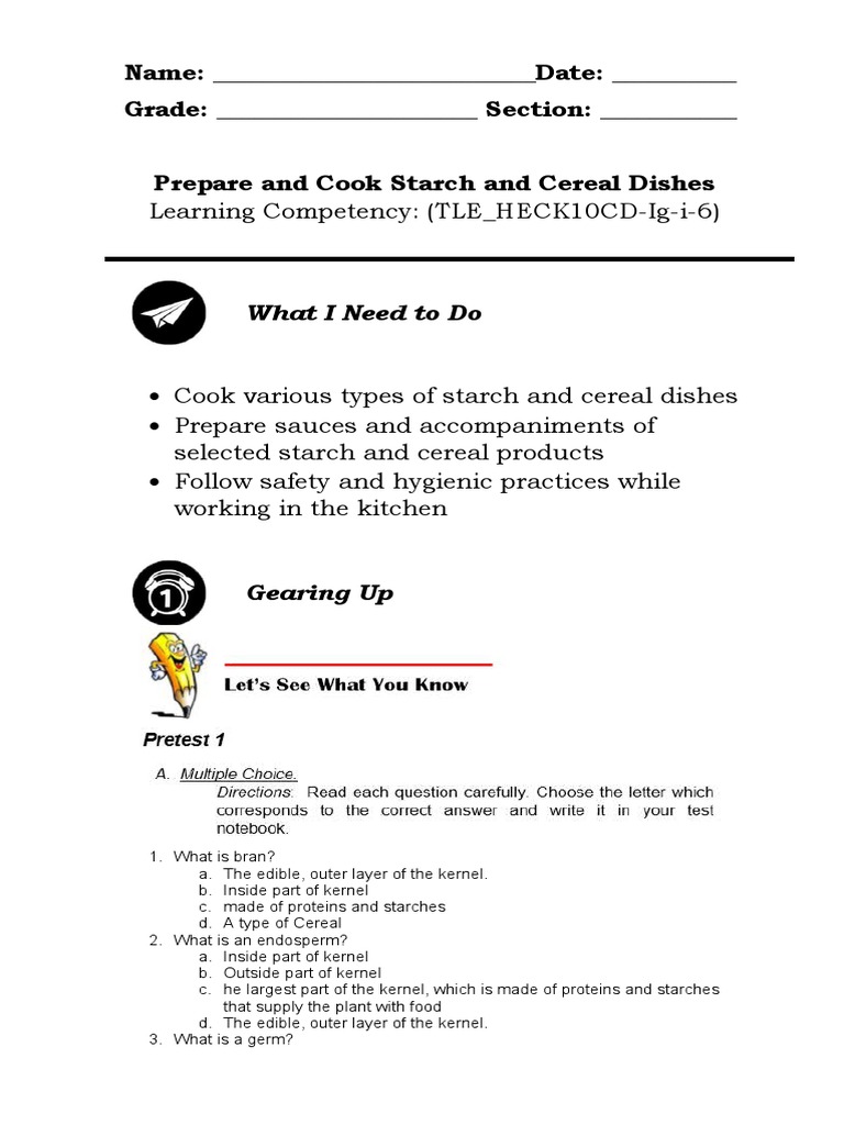 Lesson 10 Prepare ND Cook Starch and Cereal Dish | Download Free PDF ...