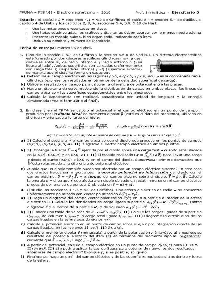Ejercitario 5 - FISICA - VII - FPUNA - 2019 | PDF | Integral | Campo ...