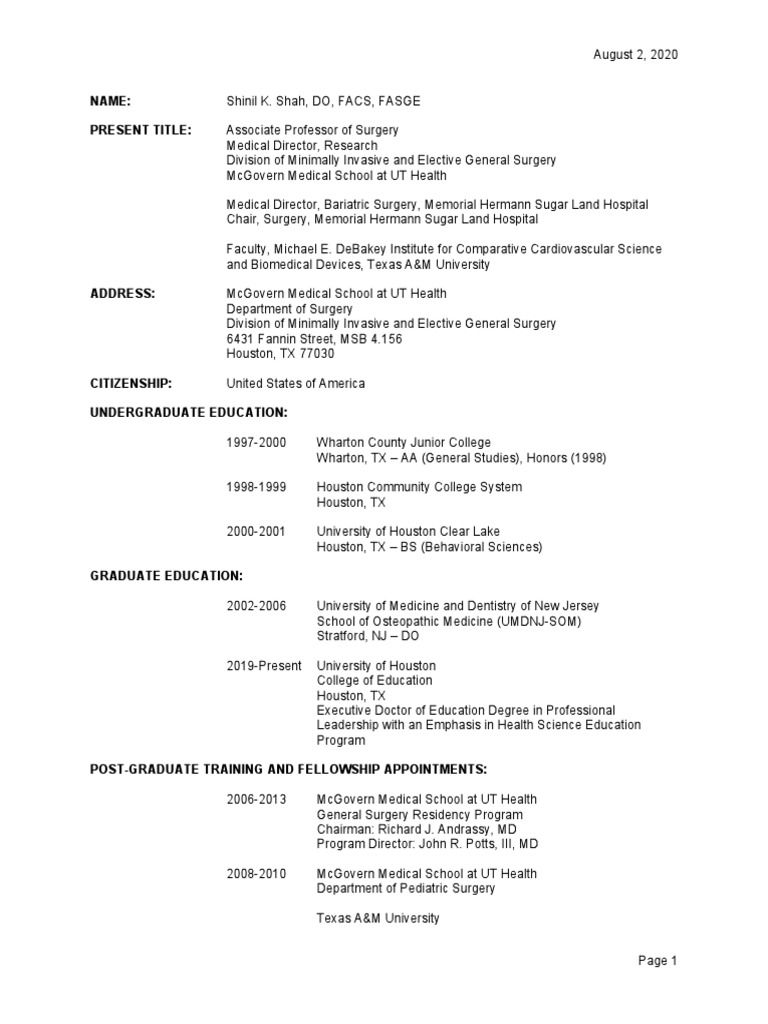 CV 2020 | PDF | Medical School | Bariatric Surgery